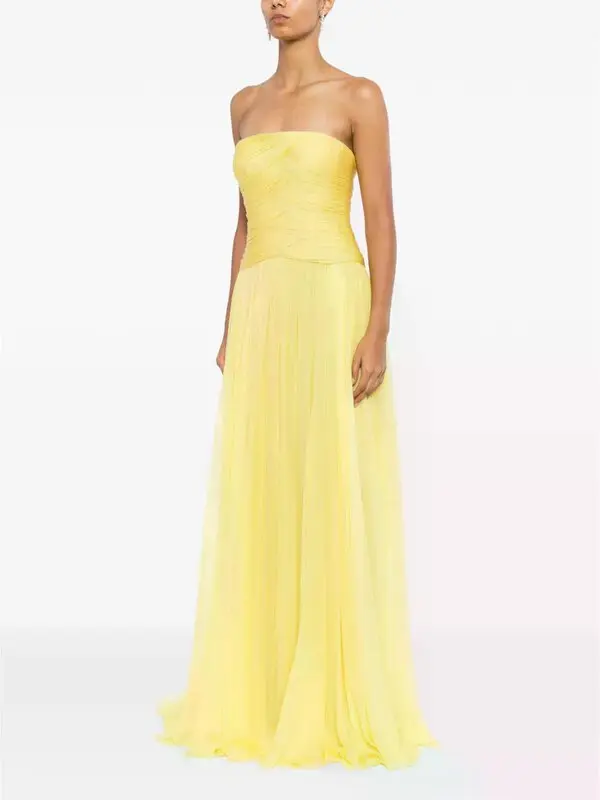 Zuhair Murad Strapless Draped Silk-chiffon Gown - Yellow