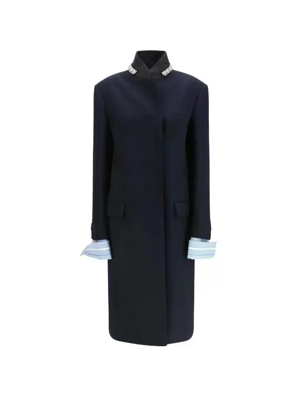 Prada Single-breasted Embroidered Double Wool Coat - Blue