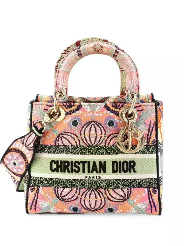 Dior Lady D-lite Bag Embroidered Canvas Medium Satchel