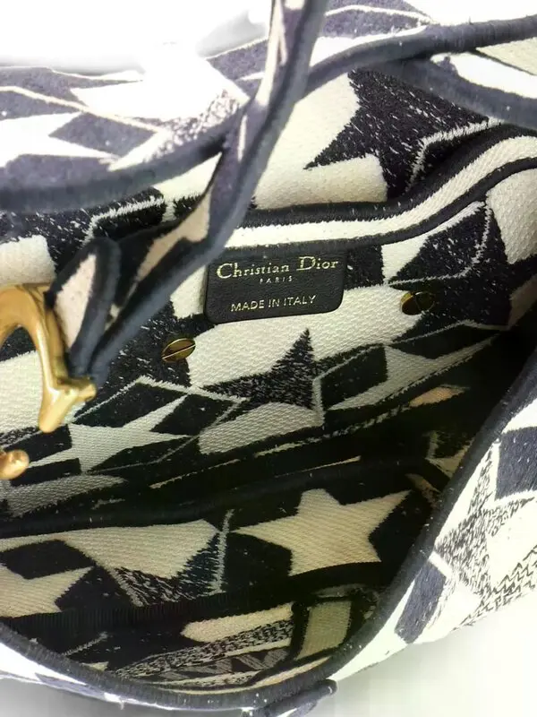 Dior Saddle Bag Logo Embroidered Canvas Medium Shoulder Bag
