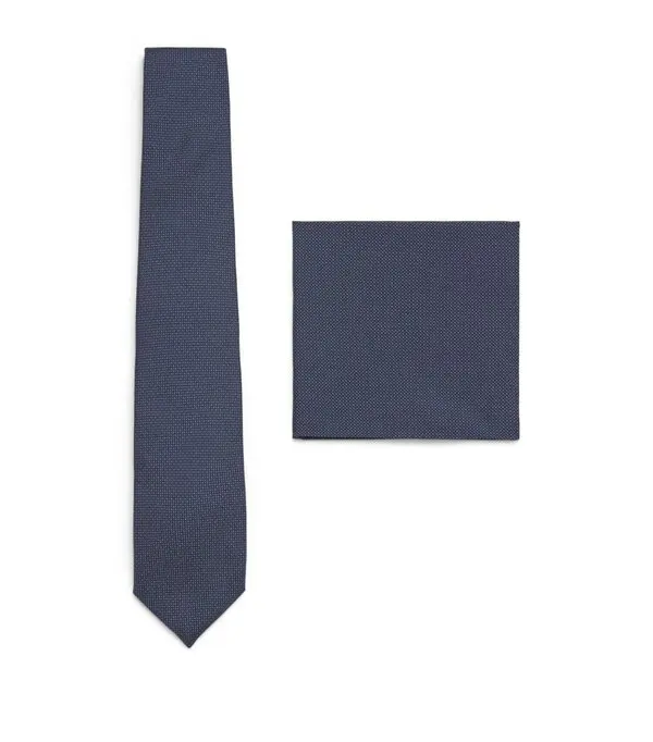 Corneliani Silk Necktie And Pocket Square Set - Navy