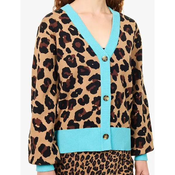 NEVER FULLY DRESSED Hannah Leopard-pattern Knit Cardigan
