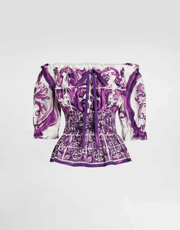 Dolce & Gabbana Majolica-print Poplin Top Shirts And Tops - Multicolor