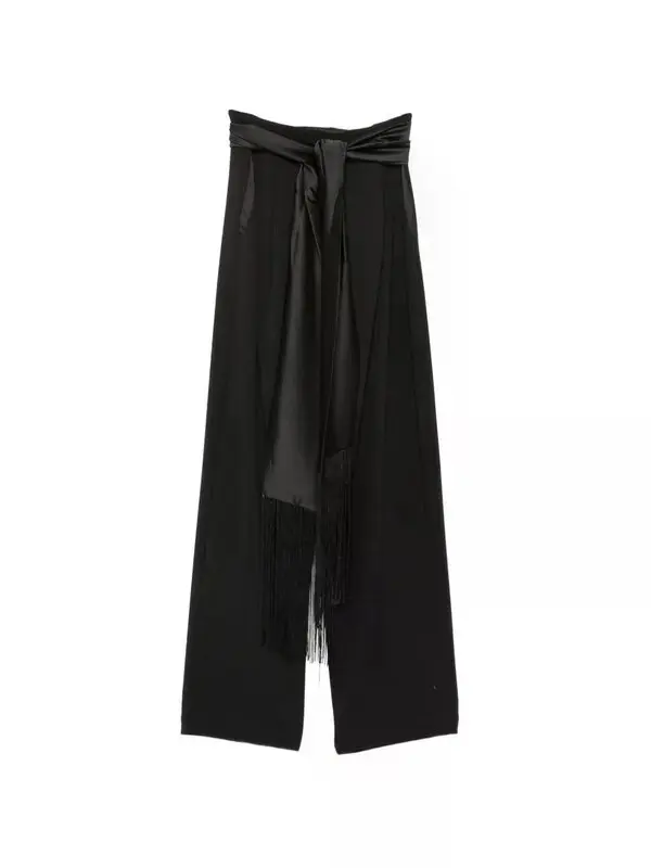 Imperial Fringe-trim Sash-waist Trousers - Black