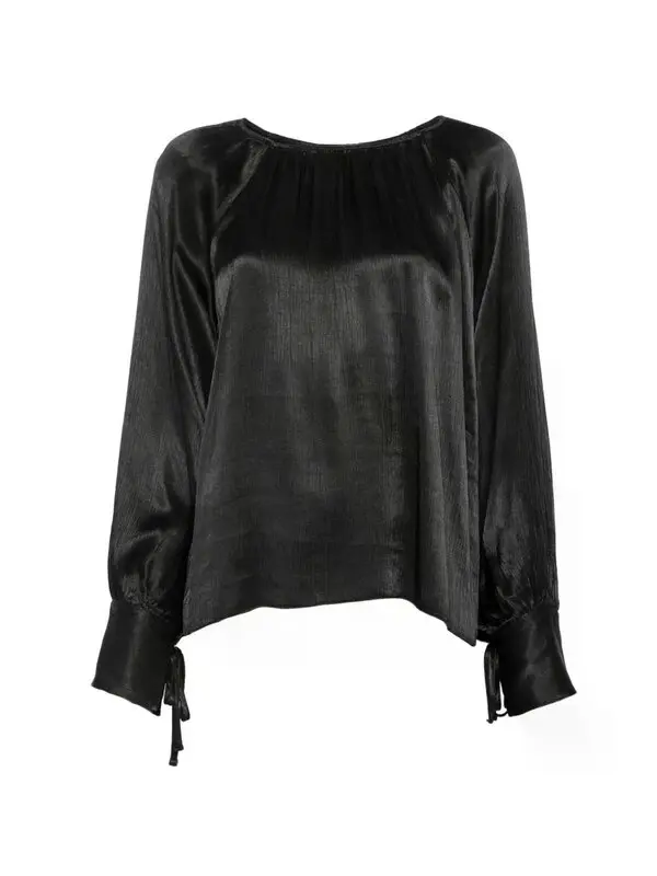 Dixie Satin-finish Tie-cuff Top - Black