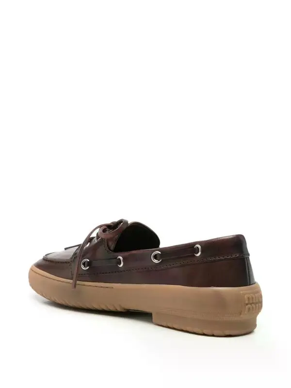 Miu Miu Logo-embossed Leather Boat Shoes - Brown