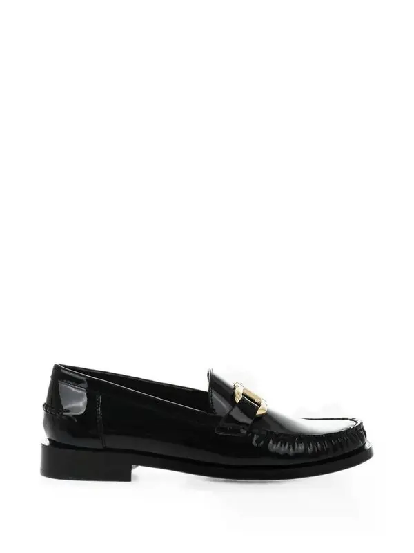 FERRAGAMO Patent Leather Loafers Maryan With Gold Gancini Detail - Black