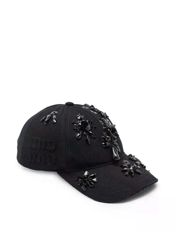 Miu Miu Embellished Denim Baseball Cap - Black