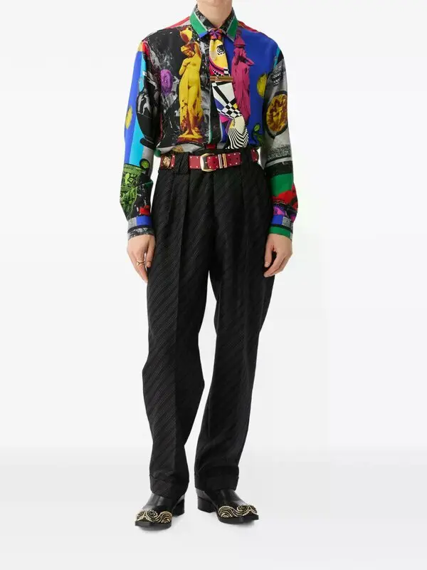 Versace Pinstriped Wool Pleated Trousers