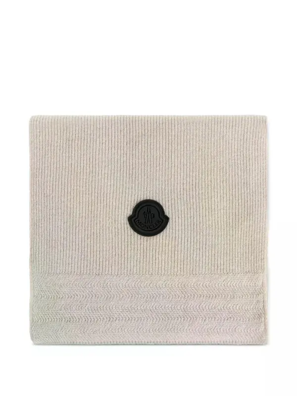 Moncler Logo-patch Ribbed-knit Scarf - Neutrals