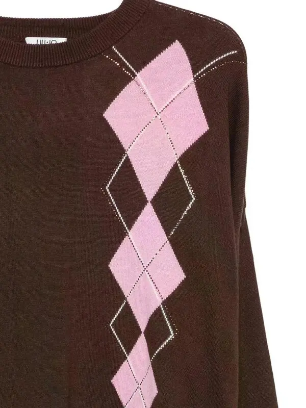 Liu Jo Argyle-intarsia Rhinestone-embellished Sweater