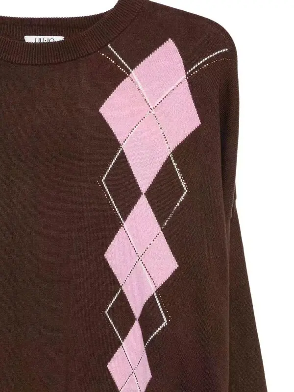 Liu Jo Argyle-intarsia Rhinestone-embellished Sweater