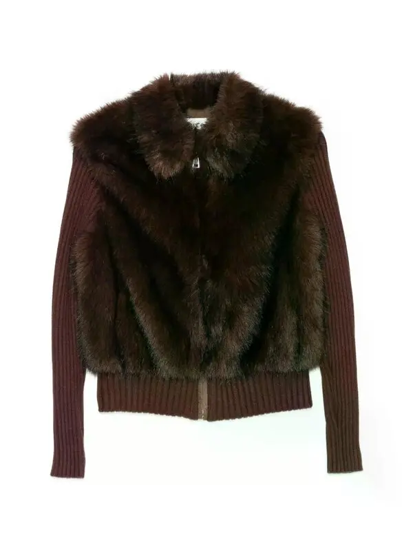 Source Unknown Faux-fur Ribbed-knit Cardigan - Brown