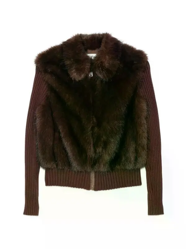 Source Unknown Faux-fur Ribbed-knit Cardigan