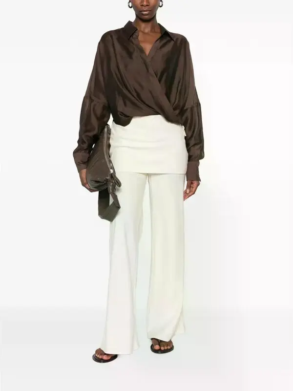 ELEH Wrap-front Long-sleeved Shirt - Brown