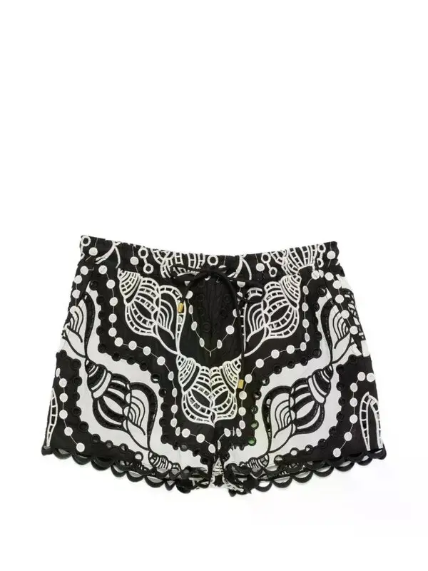 Farm Rio Scallop-edge Seashell-print Shorts