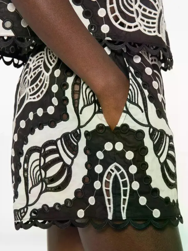 Farm Rio Scallop-edge Seashell-print Shorts