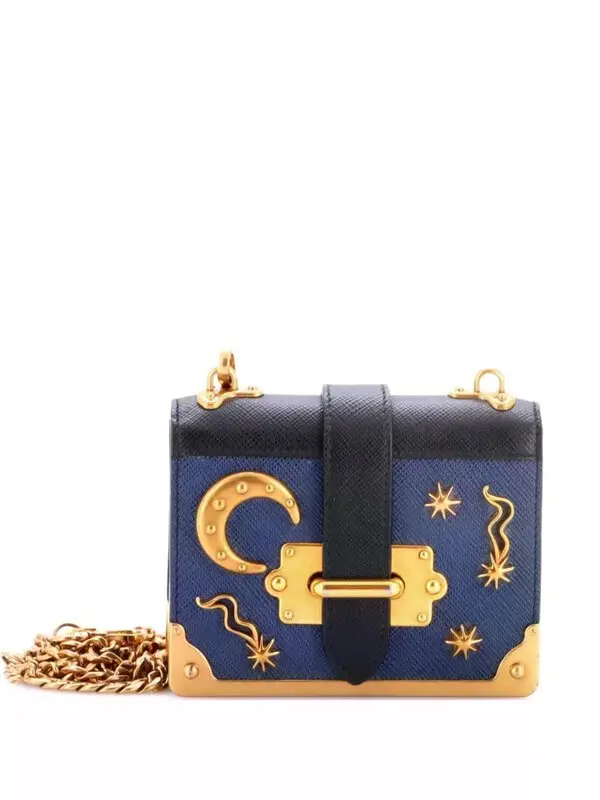 Prada Embellished Leather Cahier Micro Crossbody Bag - Blue