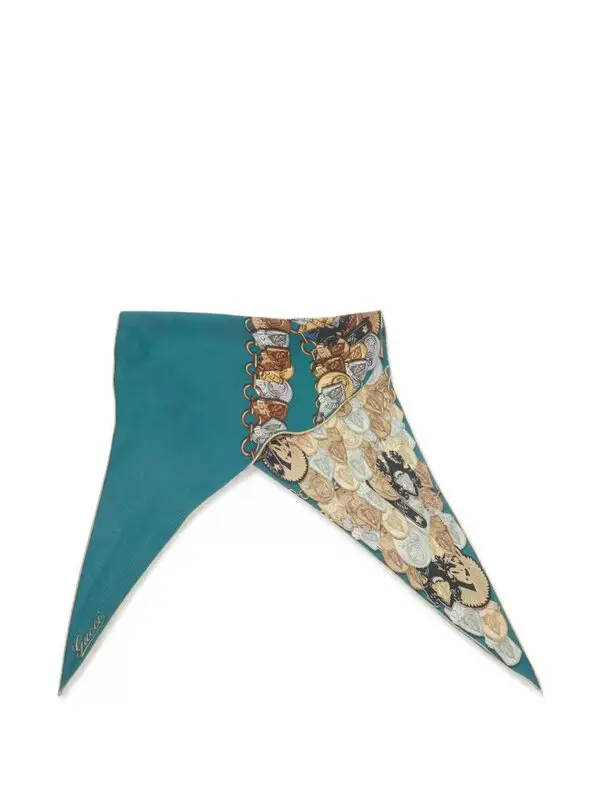 Gucci Crest Chain-print Scarf - Blue