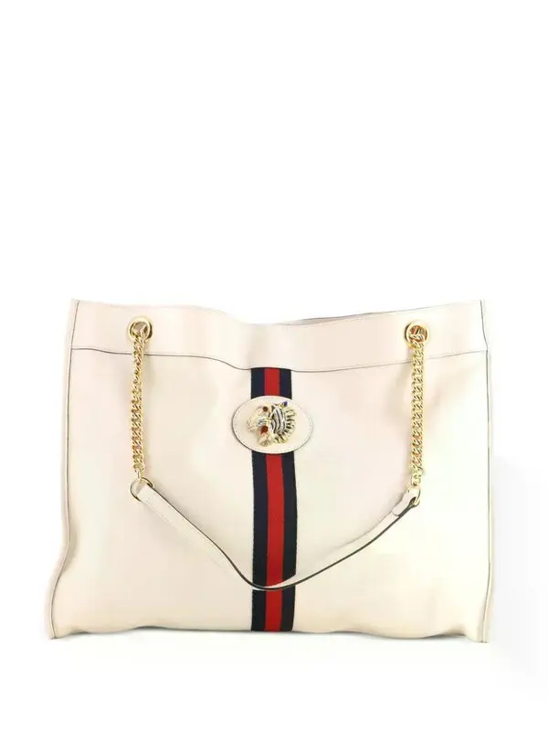 Gucci Rajah Chain Leather Large Tote Bag - White