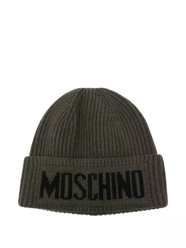 Moschino Logo-intarsia Ribbed-knit Beanie Hat - Green