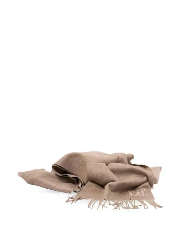 Max Mara Logo-embroidered Fringed Scarf - Neutrals