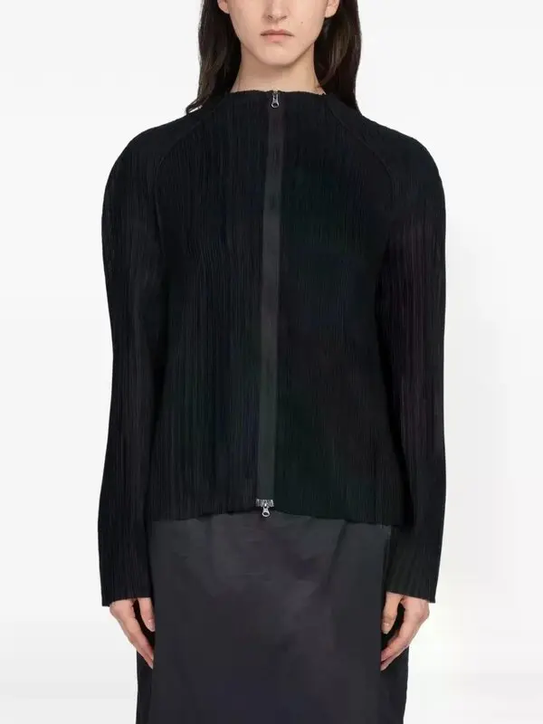 AMOMENTO Pleated Zip-up Cardigan