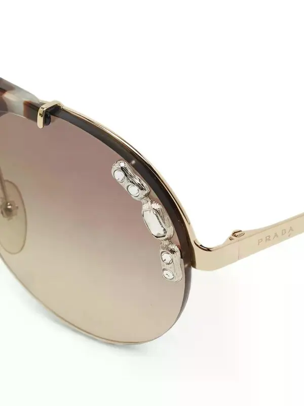 Prada Ornate Crystal-embellished Round-frame Sunglasses