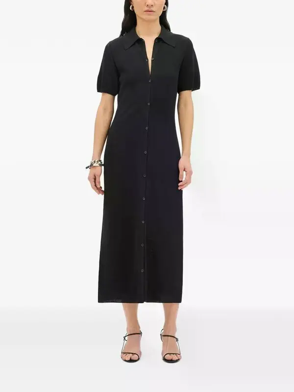 Another Tomorrow Pique-knit Button-front Midi Dress