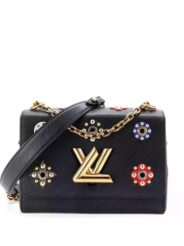LOUIS VUITTON Twist Handbag Limited Edition Flower Embellished Epi Leather Cross Body Bag - Black