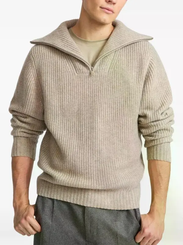 YVES SALOMON Zip-front Ribbed-knit Sweater
