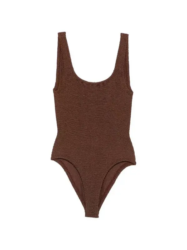 Hunza G Metallic Crinkle-effect Swimsuit - Brown