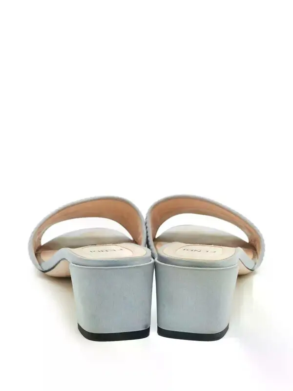 Fendi Ff Logo-embroidered Block-heel Sandals - Grey