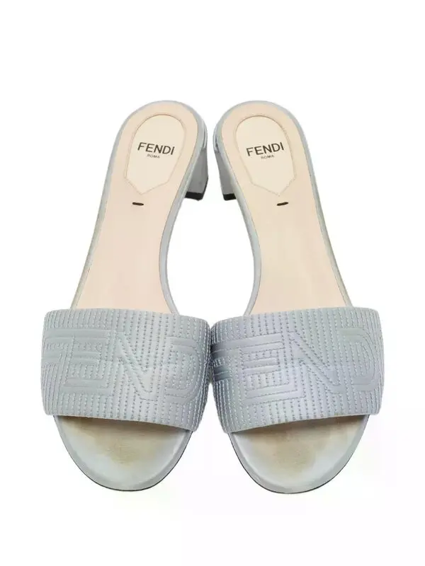 Fendi Ff Logo-embroidered Block-heel Sandals - Grey