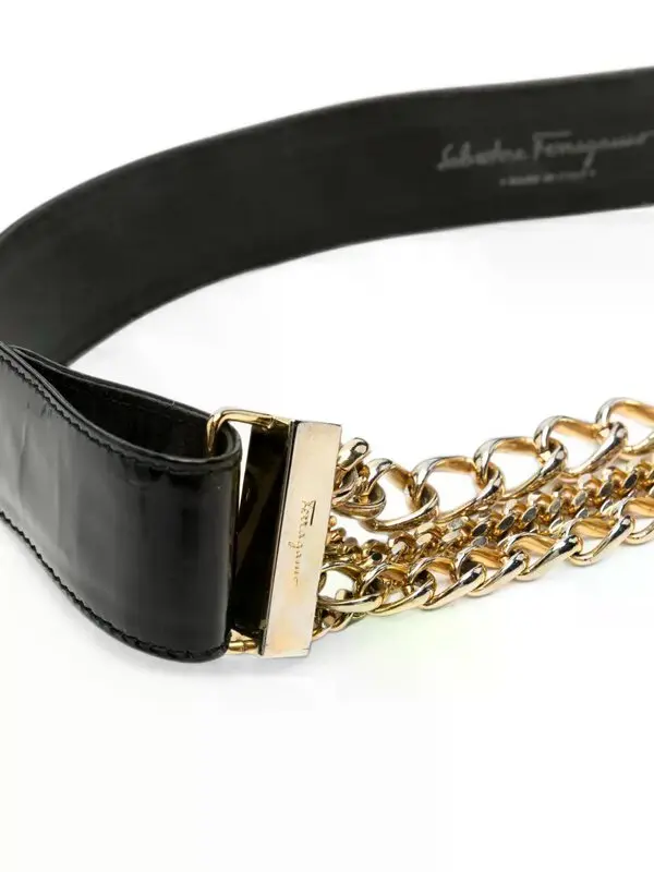 FERRAGAMO 1980s Chain-link Patent Leather Belt