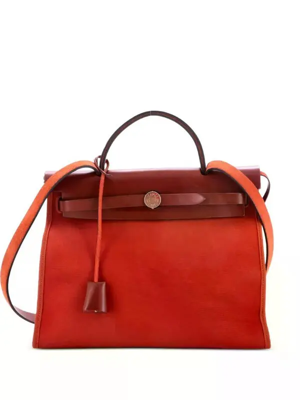 Hermès Herbag Zip Leather And Toile Shoulder Bag - Red