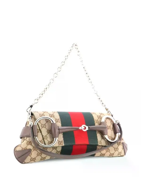 Gucci Horsebit Web Chain Clutch Gg Canvas Shoulder Bag