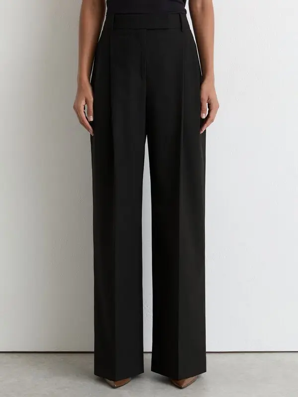 REISS Wool-blend Wide-leg Pleated Trousers - Black