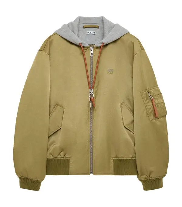 Loewe Anagram Hooded Bomber Jacket - Green