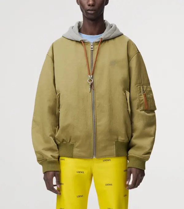 Loewe Anagram Hooded Bomber Jacket - Green