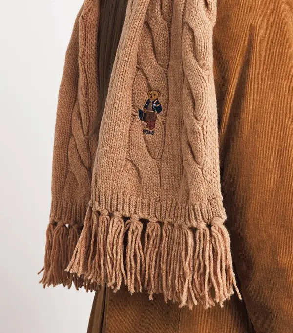 Polo Ralph Lauren Wool-blend Cable-knit Bear Scarf - Brown