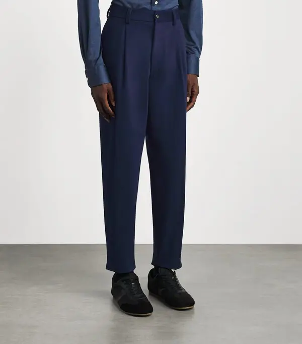 Eleventy Cotton-cashmere Pleated Straight Trousers