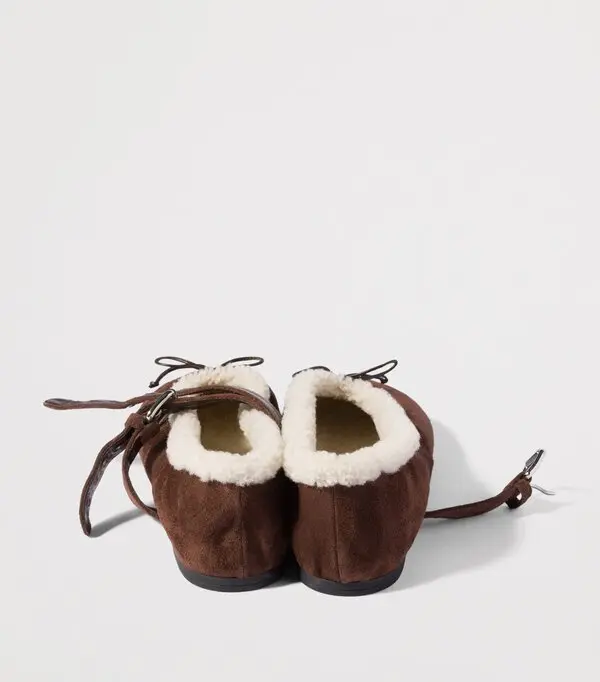 Miu Miu Suede Shearling Ballet Flats - Brown