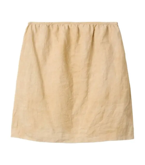 Miu Miu Linen Frayed-logo Mini Skirt - Neutral