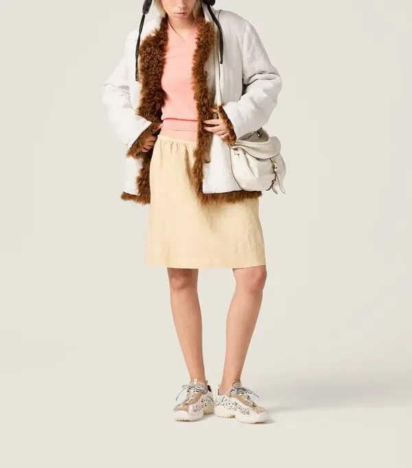 Miu Miu Linen Frayed-logo Mini Skirt