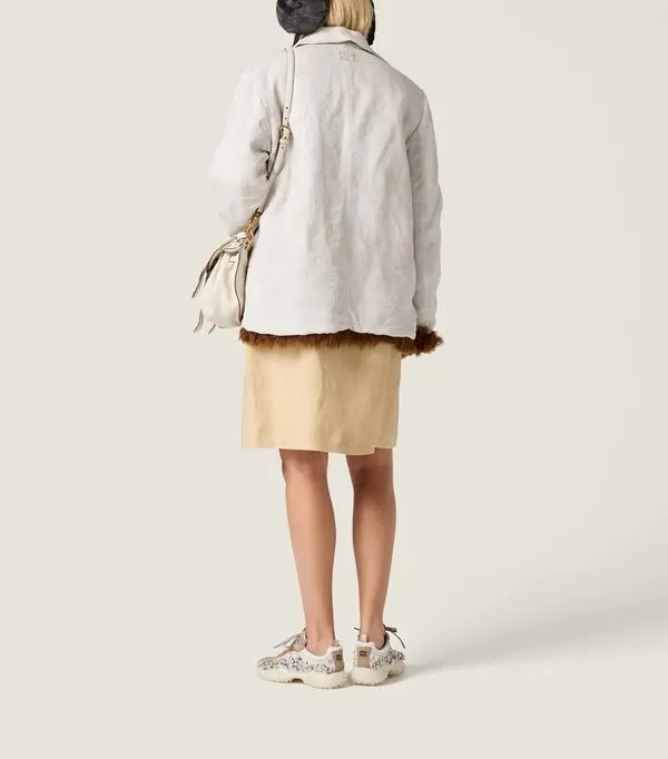 Miu Miu Linen Frayed-logo Mini Skirt