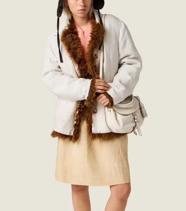 Miu Miu Linen Frayed-logo Mini Skirt