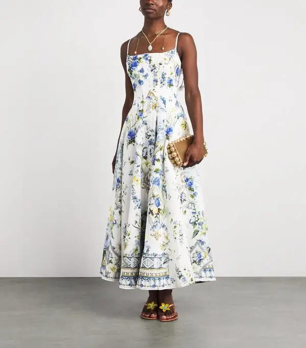 Camilla Linen-silk Corset Midi Dress