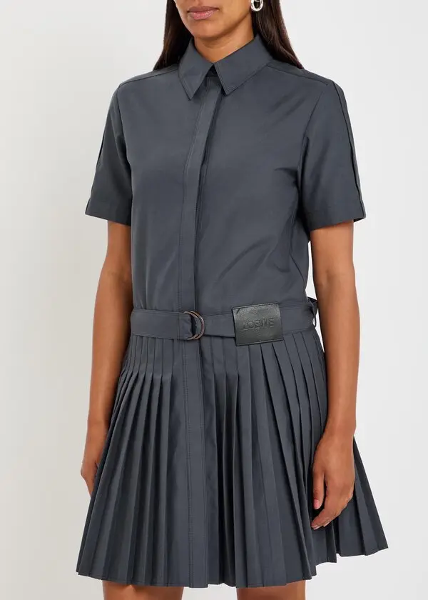 Loewe Pleated Belted Cotton-blend Mini Dress