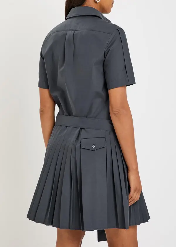 Loewe Pleated Belted Cotton-blend Mini Dress